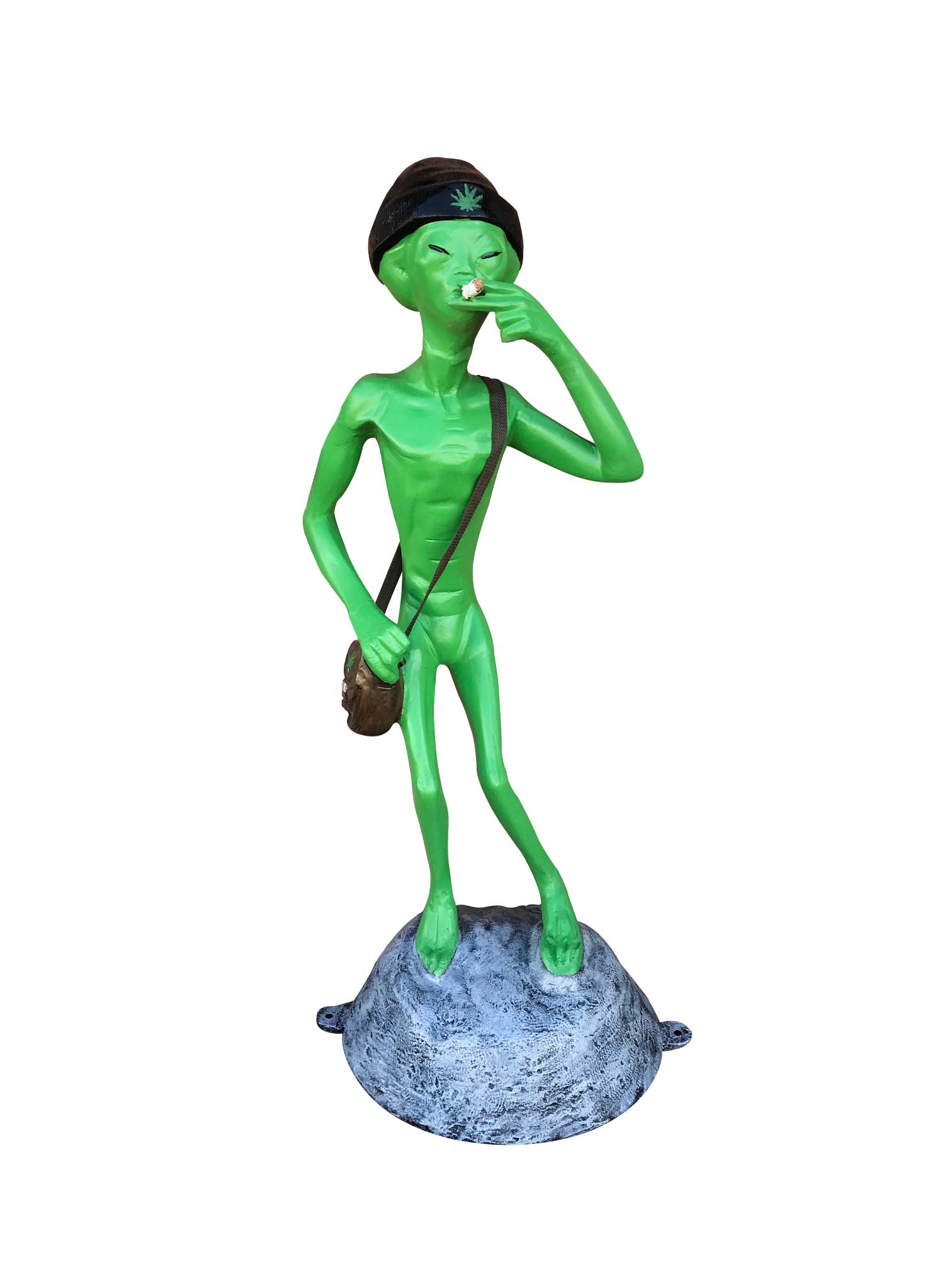 Green Alien Standing with Brown Bag Aluminum Indoor/Outdoor Décor ...